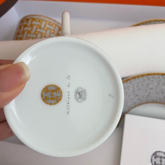 Hermes | Dining | Hermes Mosaique Au 24 Gold Tea Cup And Saucer A Set Of 2 | Poshmark